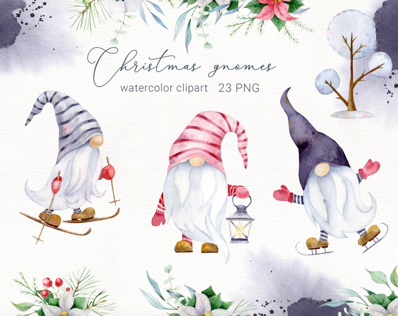 Watercolor gnome clipart watercolor gnome christmas png | Etsy
