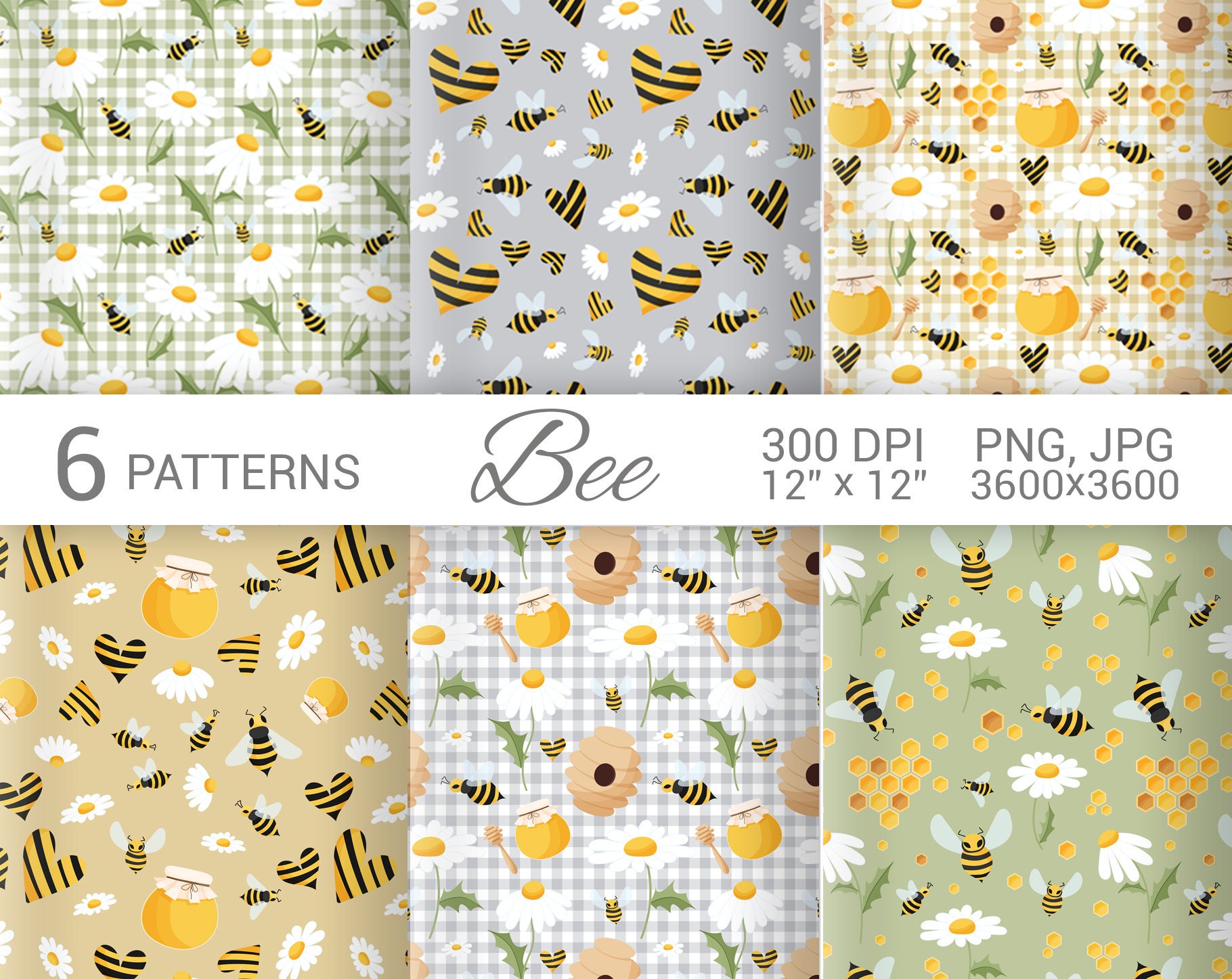 Honey Bee Digital Paper, Bee Clipart Png, Bee Digital Paper, Seamless ...