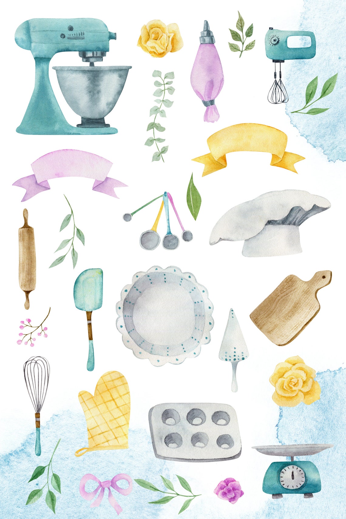 Watercolor Baking Clipart Baking Unit Bakery Logohand Drawn - Etsy