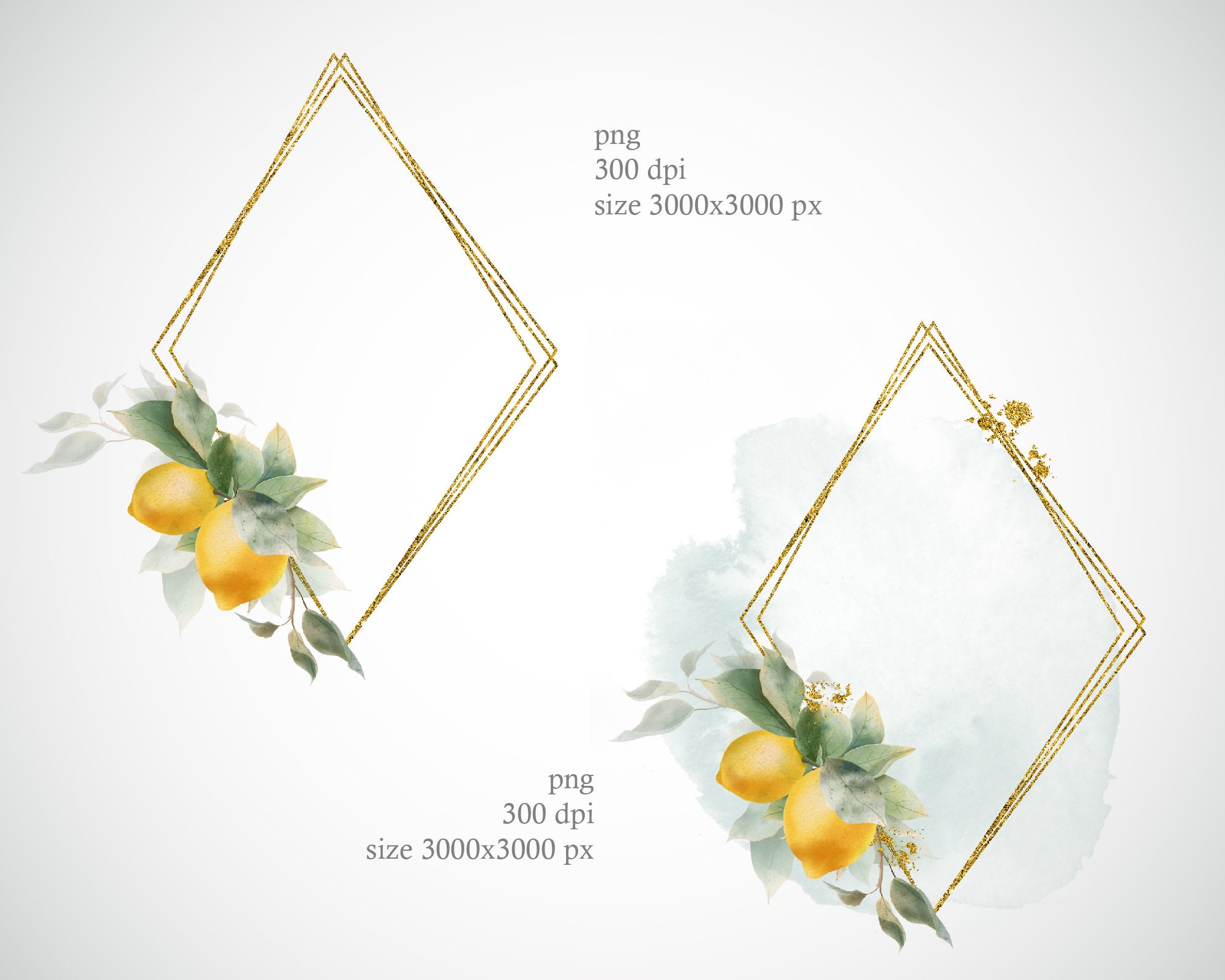 Lemon Frame, Watercolor Clipart and Gold Diamond Frame E Lemons Fruit ...