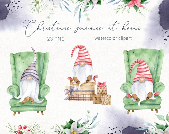 Gnome Clipart Nordic Gnome Watercolor Gnome Christmas Png | Etsy