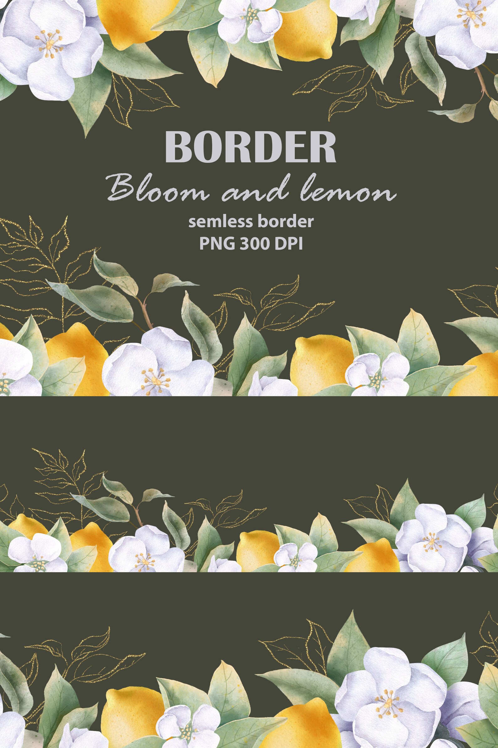 Lemon Border, Watercolor Clipart and White Bloom, Frame Lemons Fruit ...