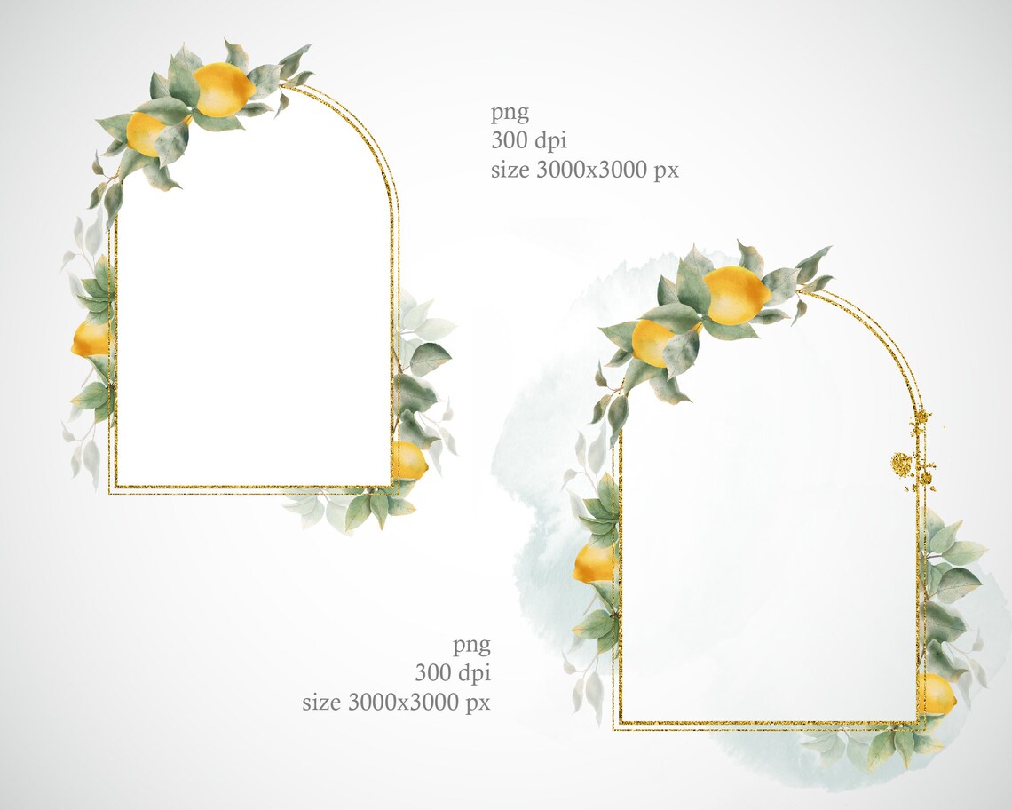 Lemon Frame Clipart Watercolor Clipart and Gold Arch Frame E - Etsy