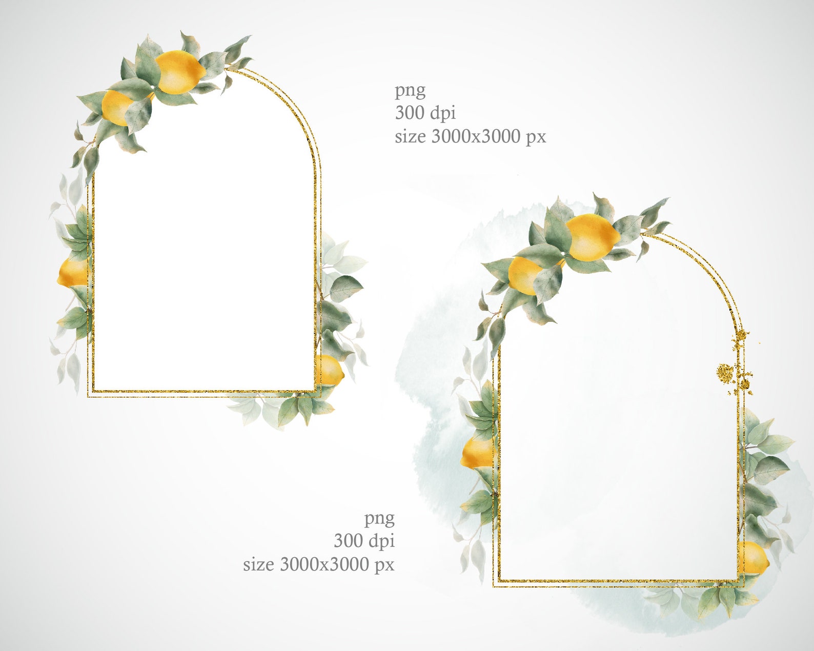 Lemon Frame Clipart, Watercolor Clipart and Gold Arch Frame E Lemons ...