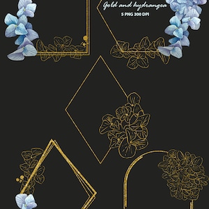 Hydrangea Gold Frame, Floral Clipart, Watercolor Flower Clipart ...