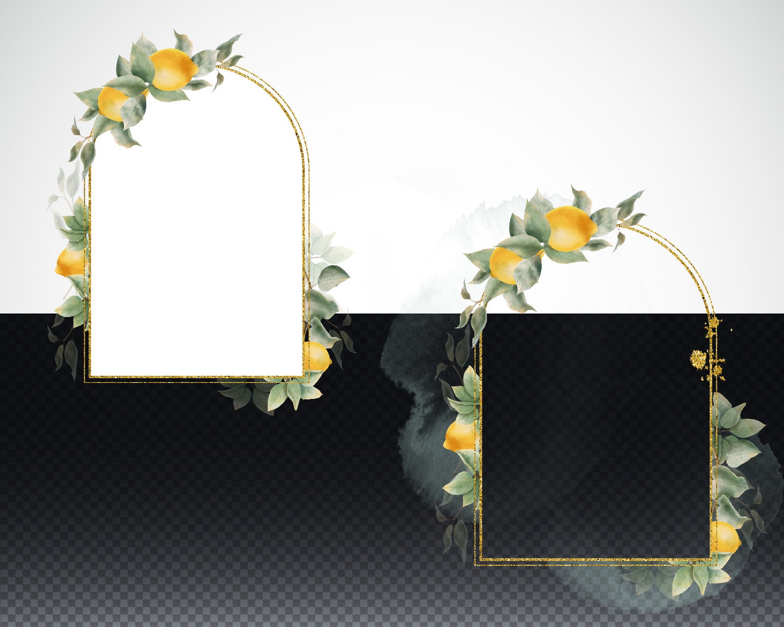 Lemon Frame Clipart, Watercolor Clipart and Gold Arch Frame E Lemons ...