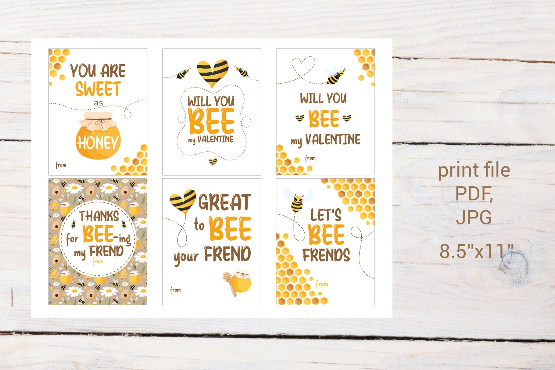 Valentines Day Bee Card, Kids Valentines, Classroom Valentines, DIY ...