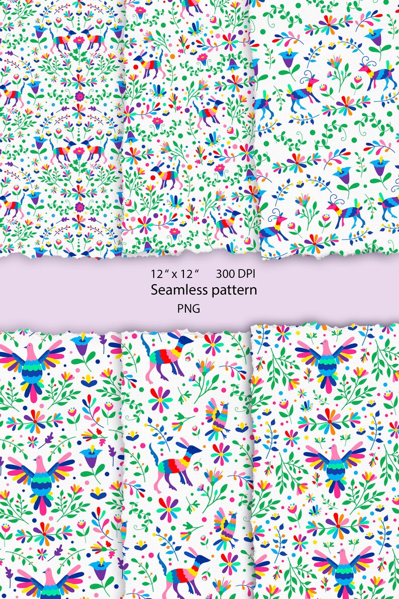 Mexican Otomi Digital Paper, Otomi Clipart, Mexico Clipart, Colorful ...