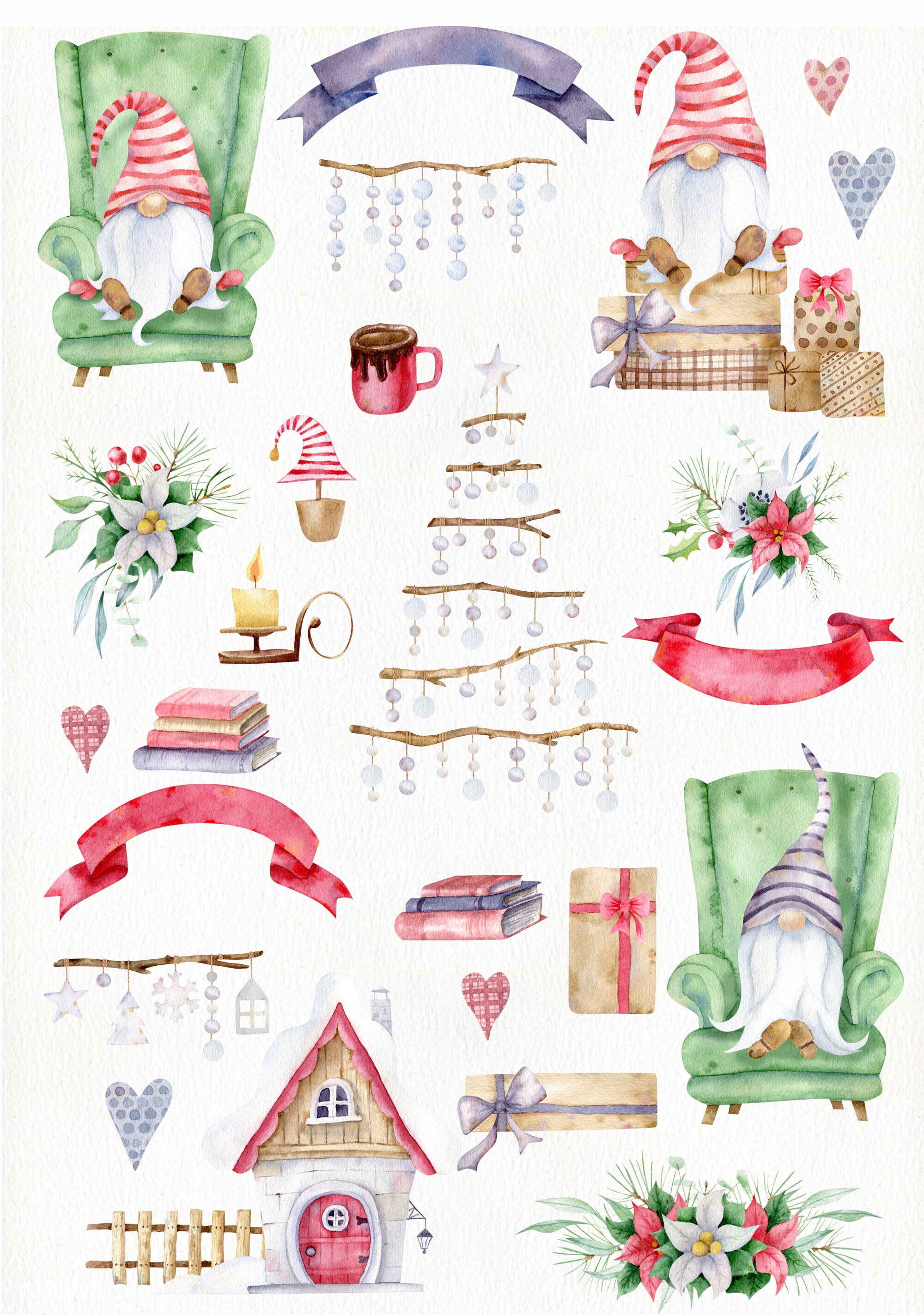 Gnome Clipart, Nordic Gnome, Watercolor Gnome Christmas Png Clipart ...