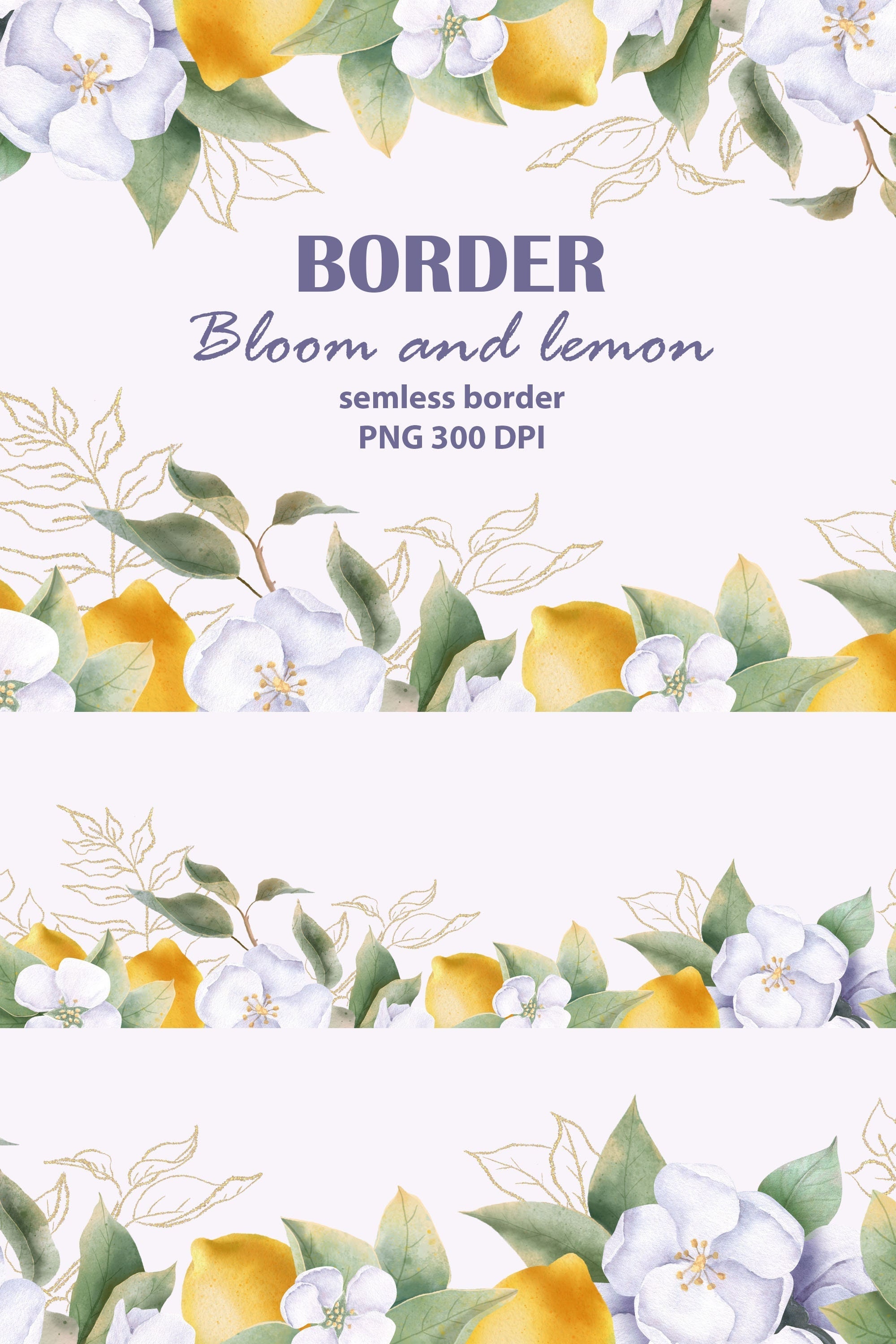 Lemon Border, Watercolor Clipart and White Bloom, Frame Lemons Fruit ...