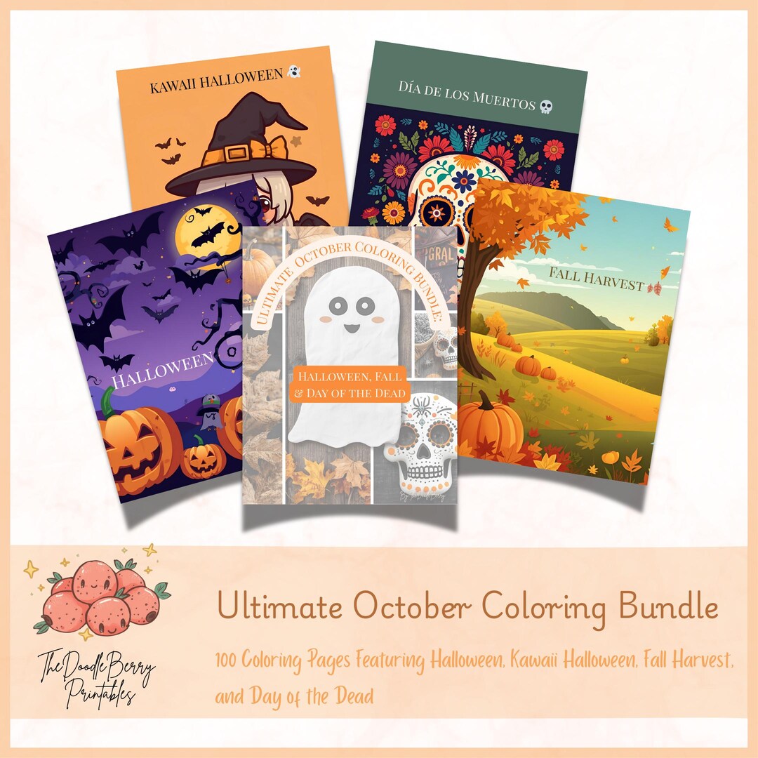 Halloween Digital Coloring Book Bundle, Day of the Dead, October Themed ...