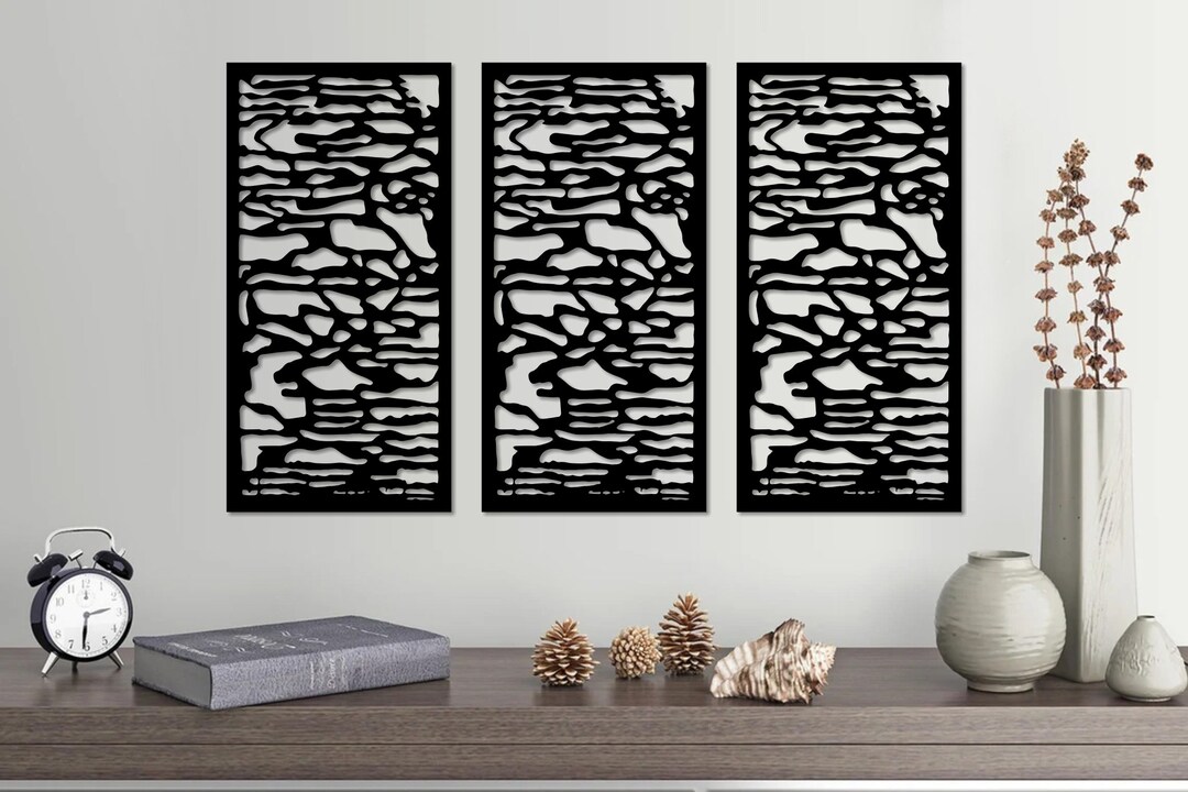 Geometric Wood Wall Art Panels Set of 3 Geometric Wooden Artwork ...