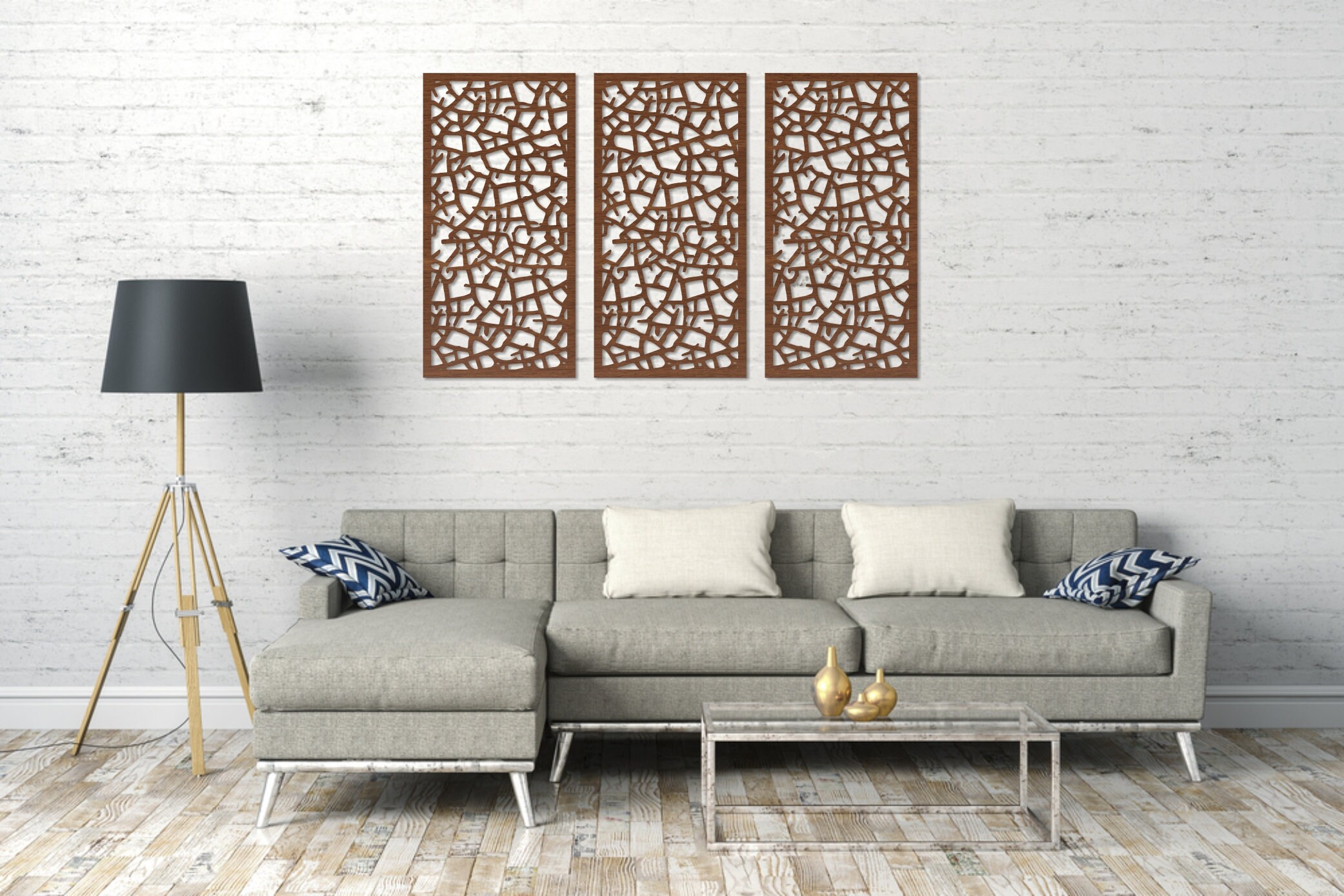 Geometric Lines Panel Set of 3 Wood Wall Art Decor Wooden - Etsy