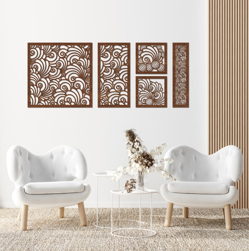Set of 5 Wooden Wall Panels Modern Wood Art Abstract Wood - Etsy