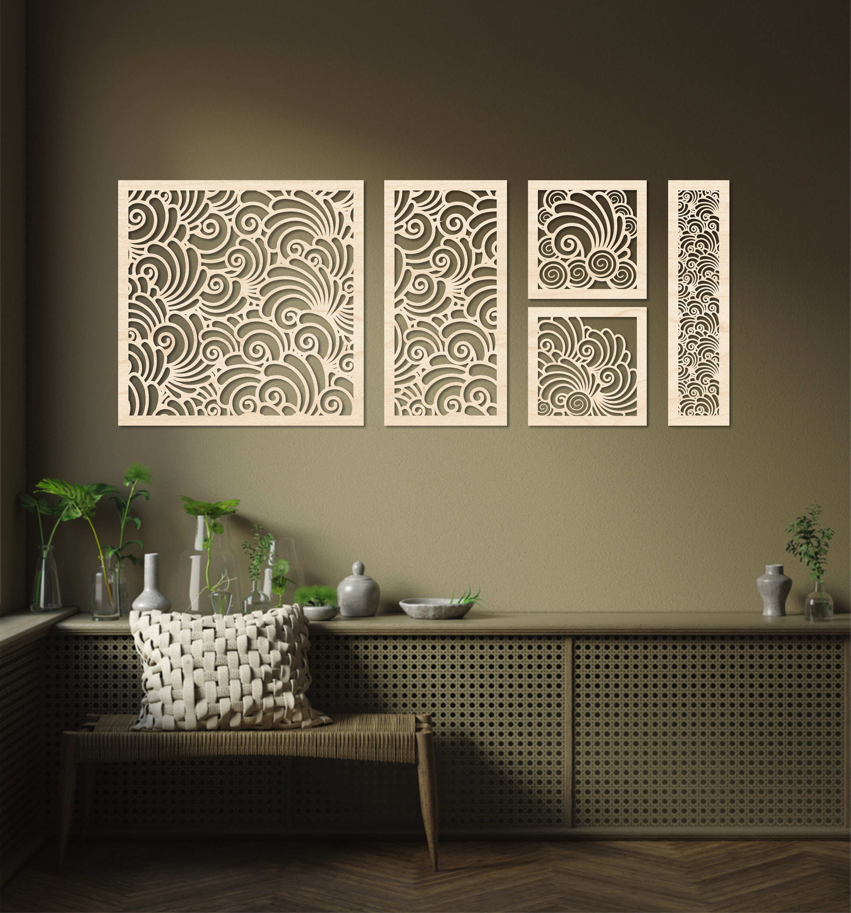 Set of 5 Wooden Wall Panels Modern Wood Art Abstract Wood - Etsy