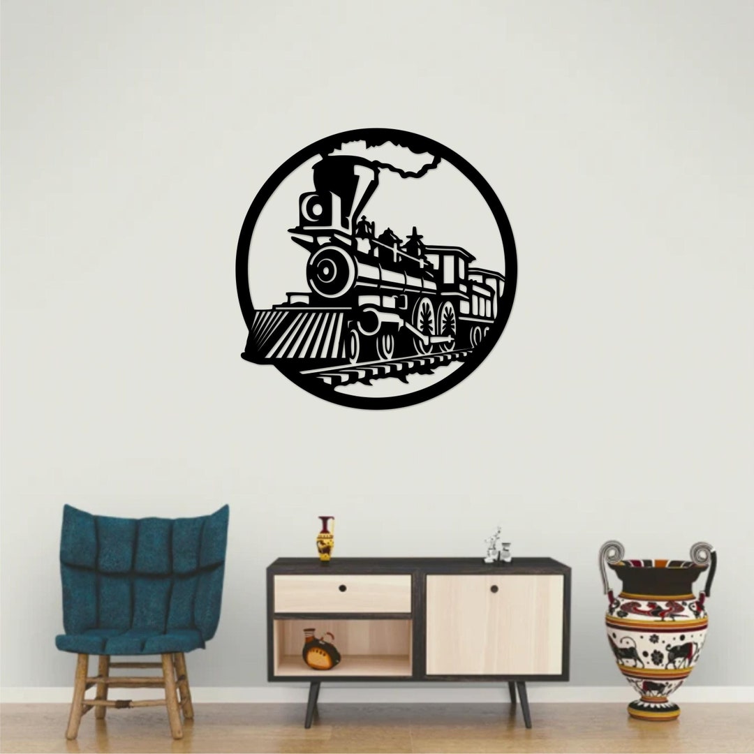 Retro Train Wooden Wall Decor Steam Train Wall Art Classic Train Motif ...