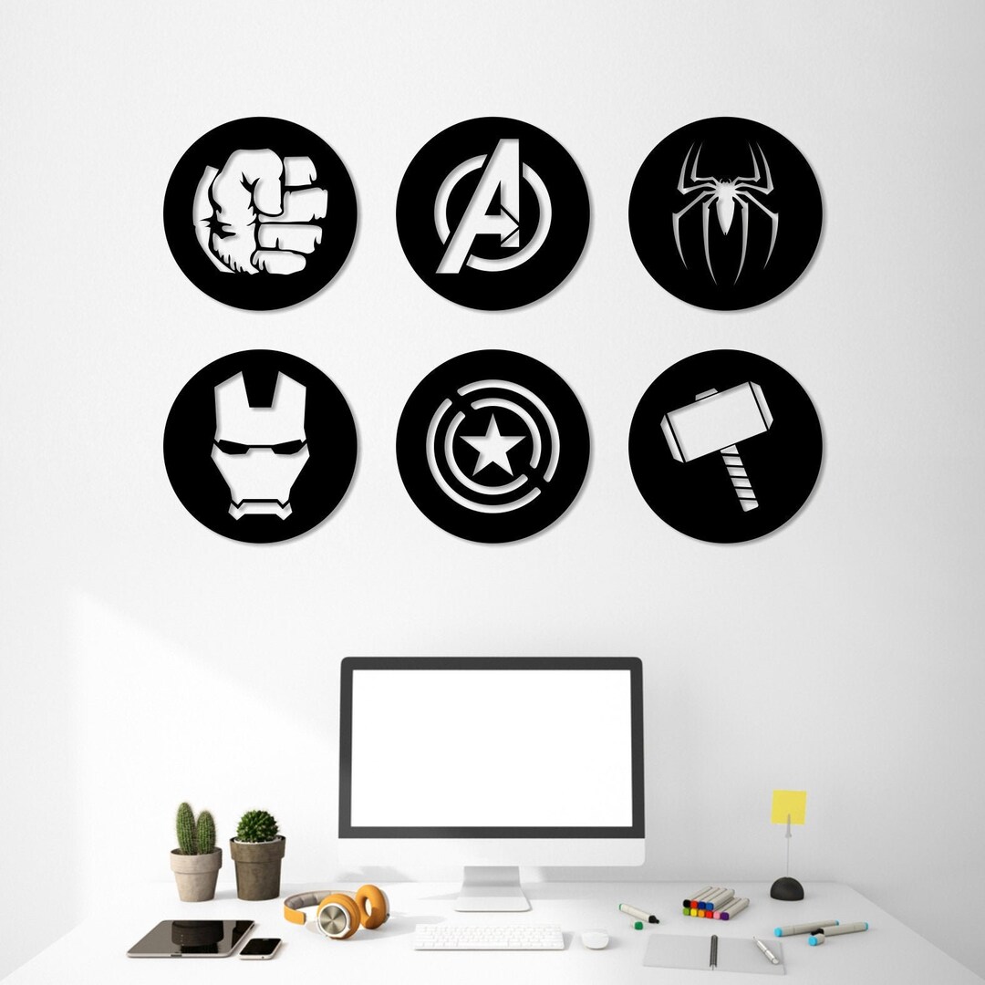 Avengers Wood Wall Art Set of 6, Geometric Nursery Wall Decor, 3D ...