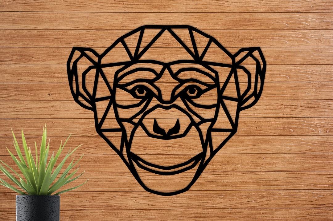 Wooden Geometric Monkey Head | 30, 40, 50, 60 Cm | Monkey Head Wall ...