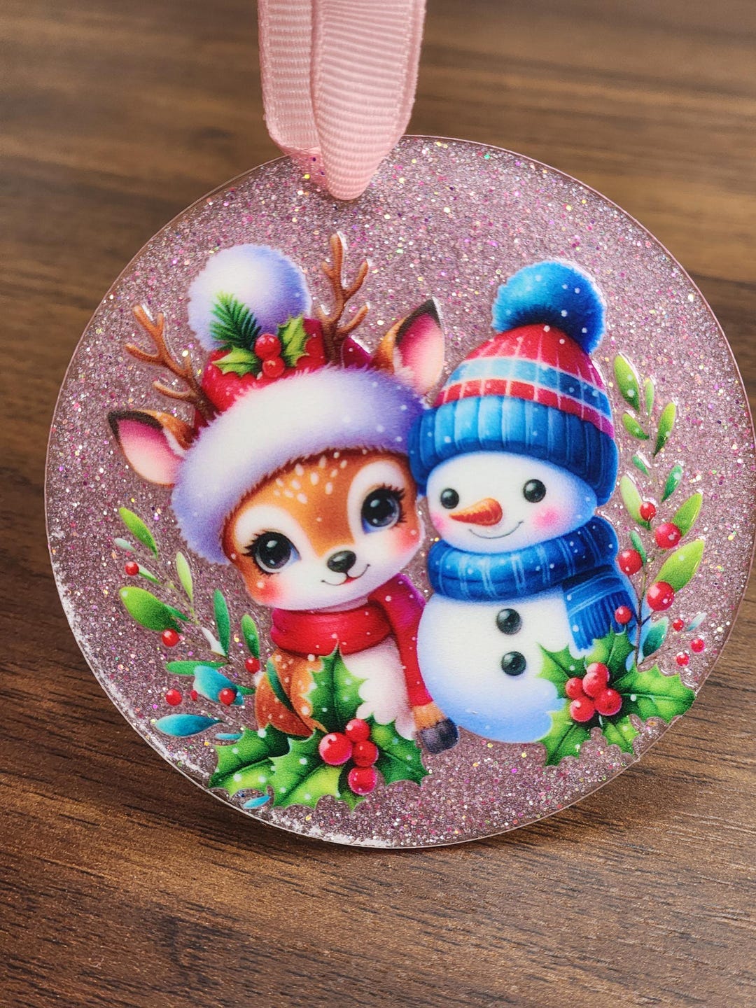 Glitter Uv Resin Reindeer With Snowman Christmas Tree Decoration ...