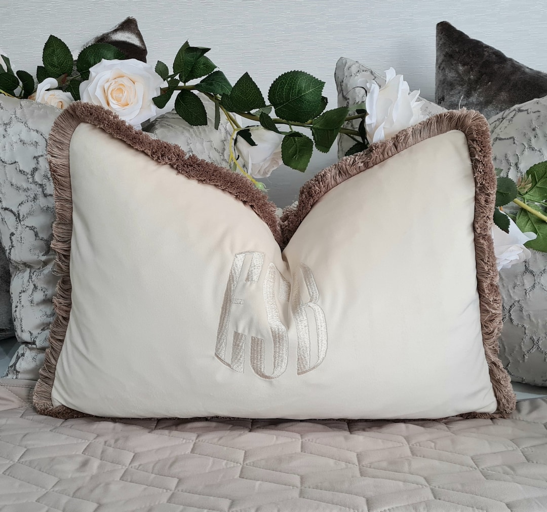 Personalised Monogram Embroided Lumbar Cushion - Etsy