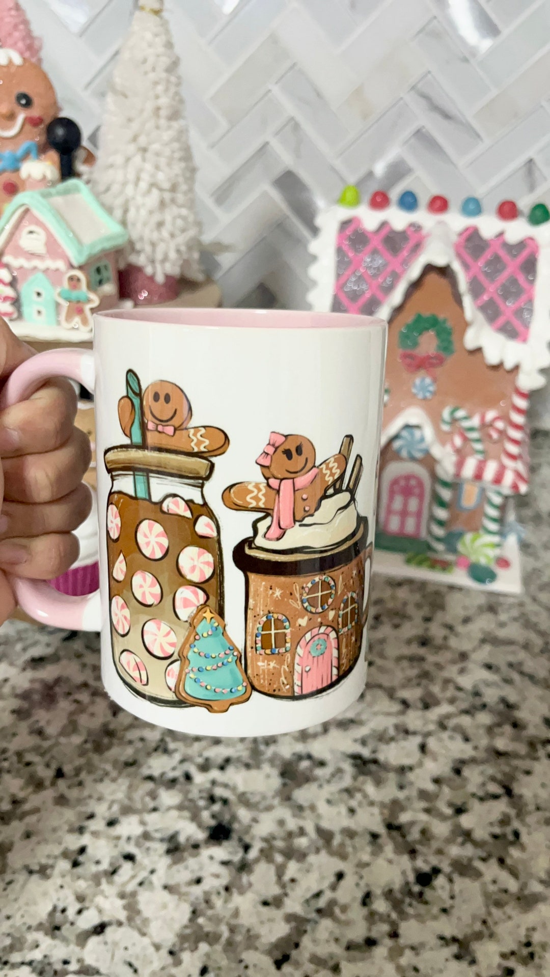 Gingerbread House Mug/ Pink Gingerbread Mug - Etsy