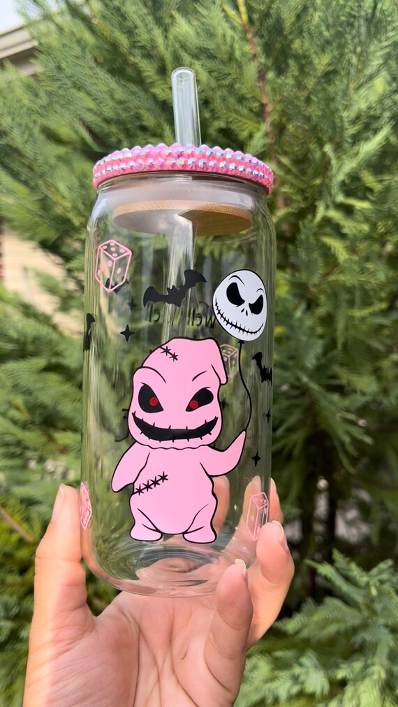 Oogie Boogie Glass Cup/ Halloween Glass Cup/ Pink Oogie - Etsy