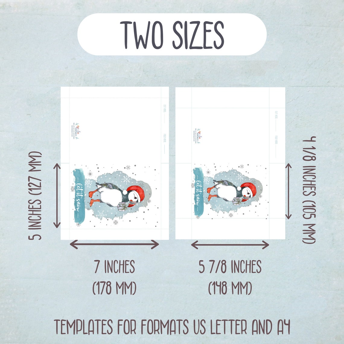 Let It Snow Cute Puffin Bird Printable Christmas Greeting Card for ...