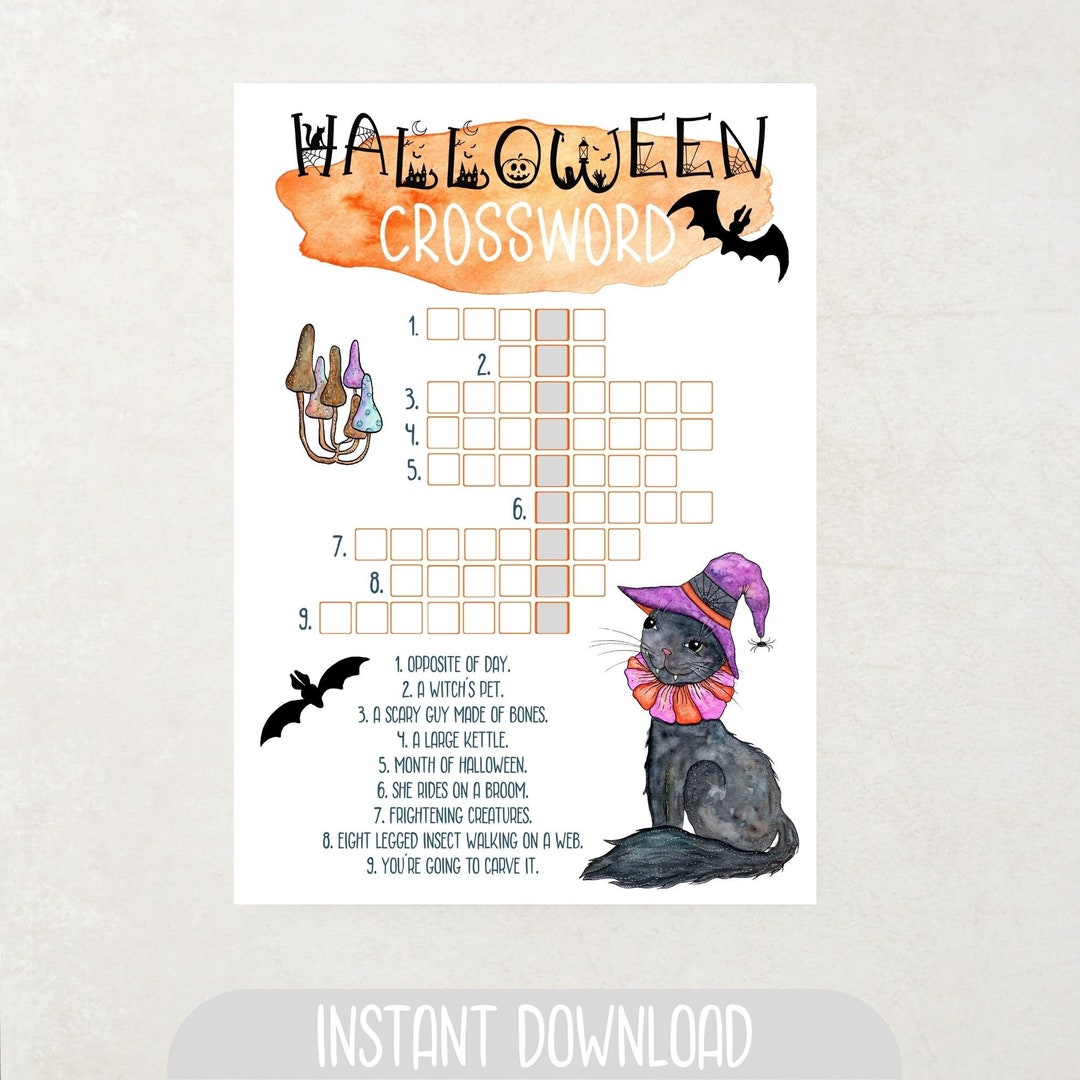 Printable Halloween Crossword Game for Kids, Instant Download Puzzle ...