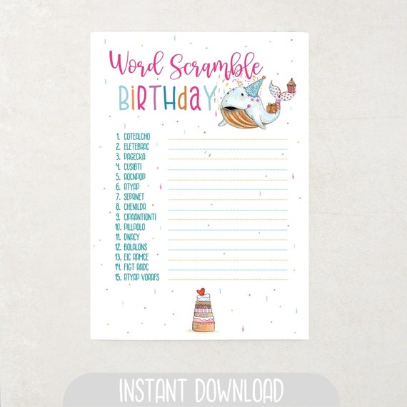 Printable Birthday Puzzle Word Scramble Game for Kids or - Etsy