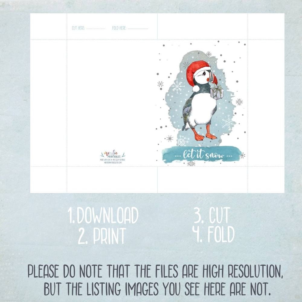 Let It Snow Cute Puffin Bird Printable Christmas Greeting Card for ...