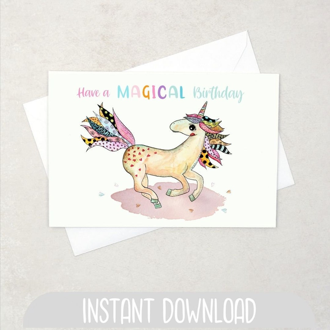Happy Birthday Unicorn Card Printable for Girls, Granddaughter Greeting ...