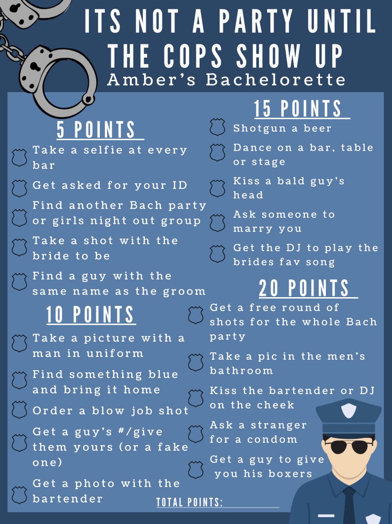 Cop Themed Bachelorette Party Scavenger Hunt - Etsy
