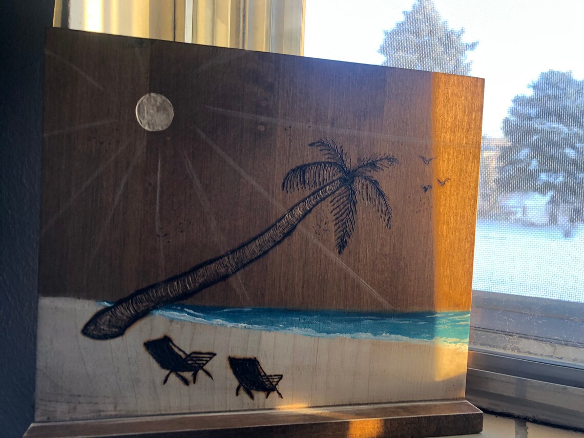 Beach Scene | Hand Made Wood Burning - Etsy