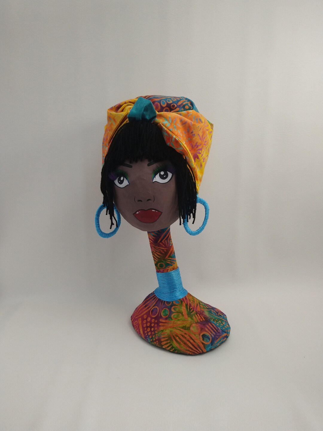 African Female Sculpture, Paper Mache Decorative and Colourful Head ...