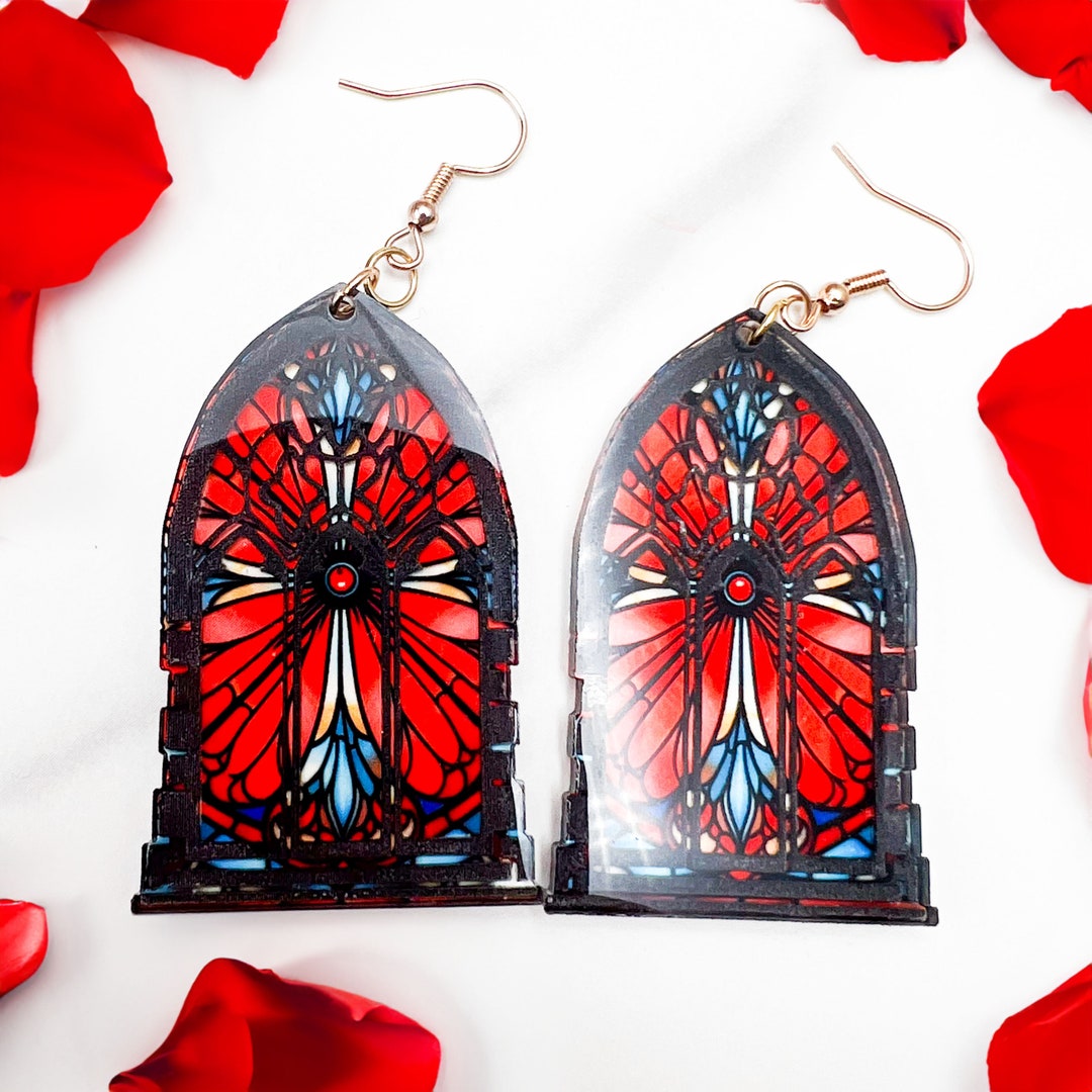 Red Flower Translucent Stained Glass Window Earrings - Etsy