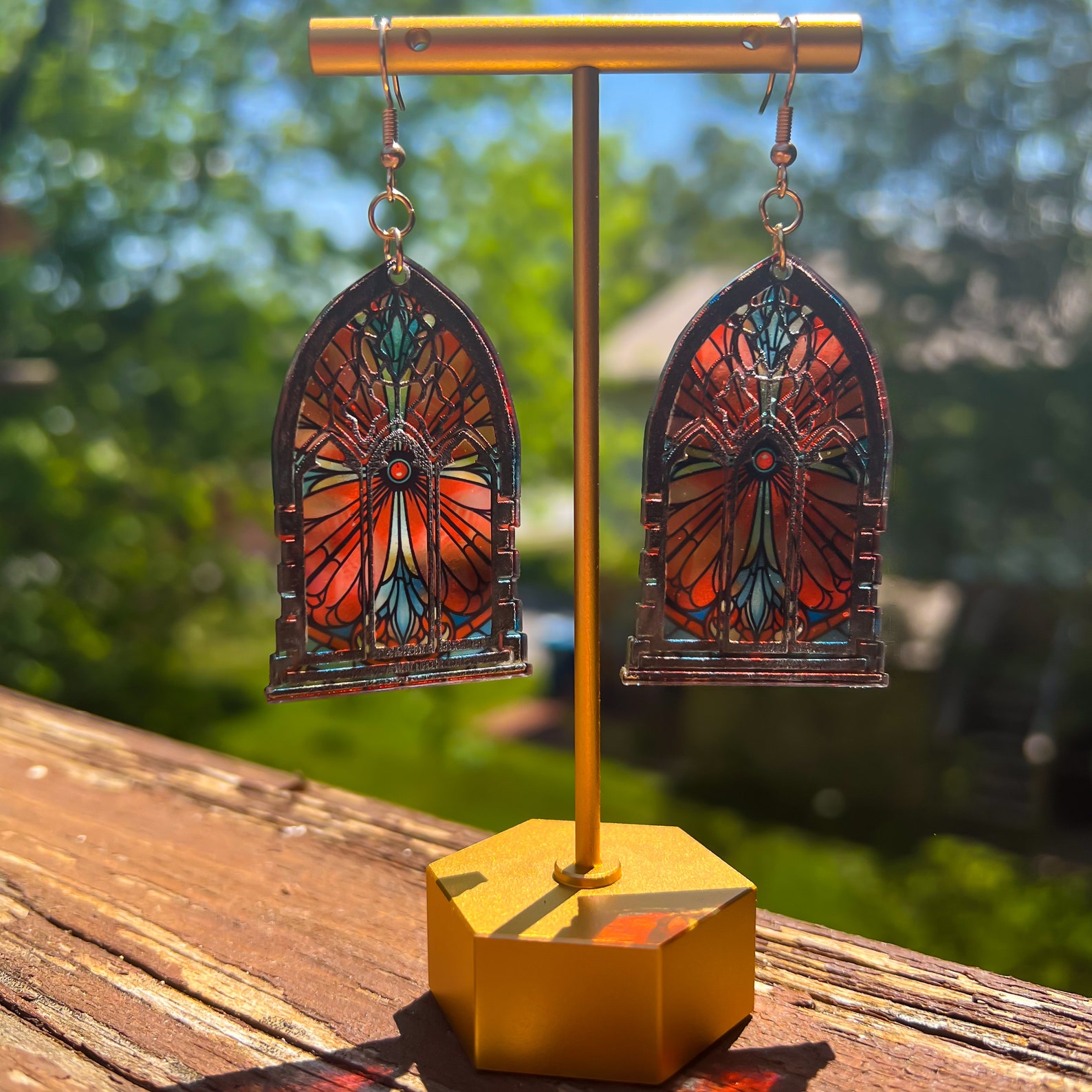 Red Flower Translucent Stained Glass Window Earrings - Etsy