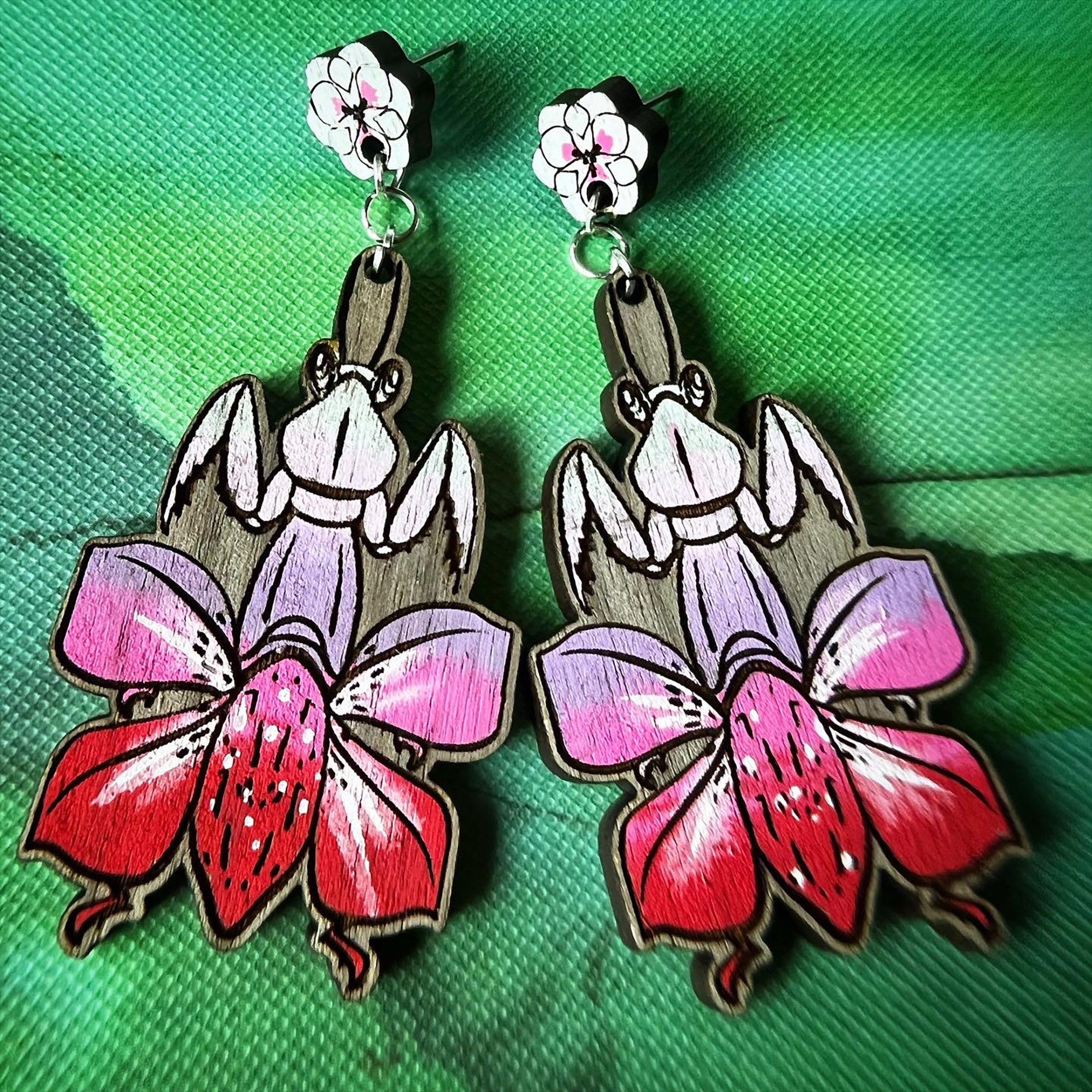 Orchid Mantis Earrings Insect Jewelry Bug Earrings Engraved - Etsy