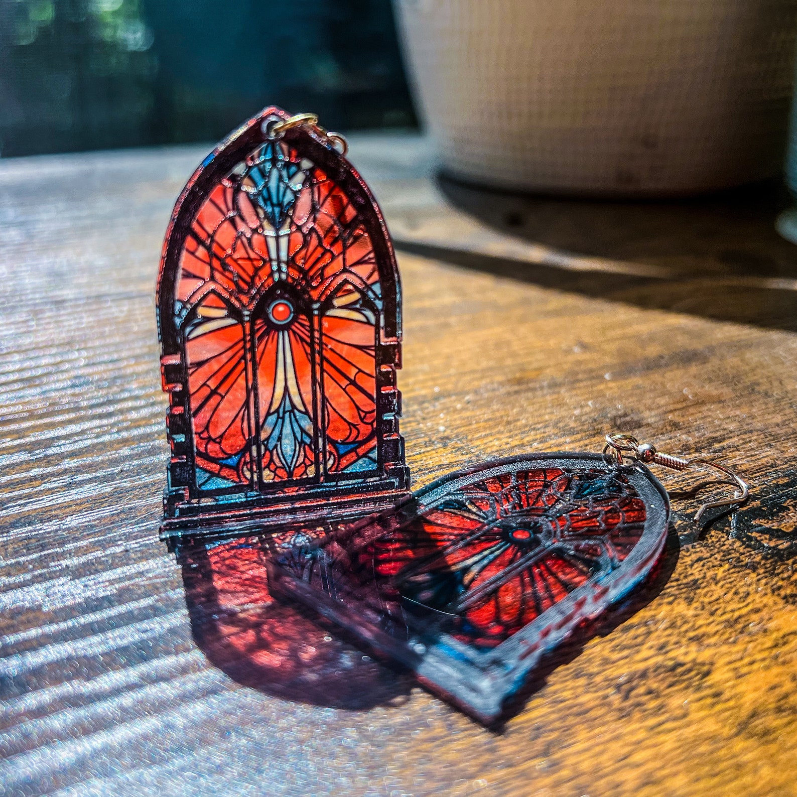 Red Flower Translucent Stained Glass Window Earrings - Etsy