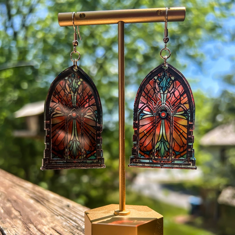 Red Flower Translucent Stained Glass Window Earrings - Etsy