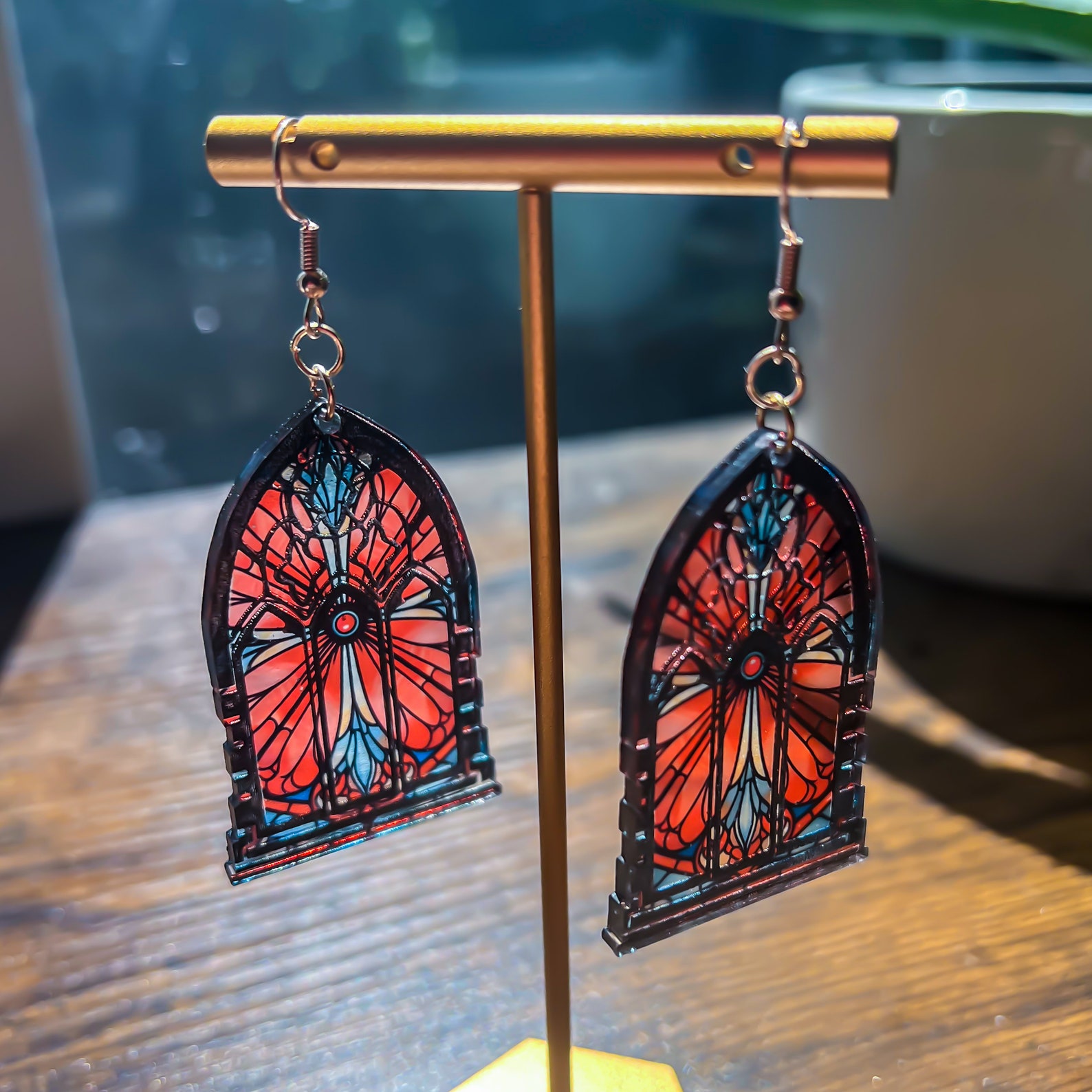 Red Flower Translucent Stained Glass Window Earrings - Etsy