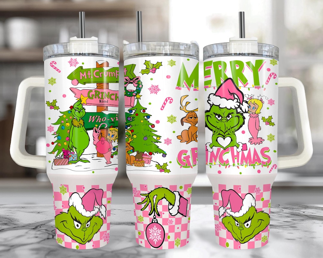 Pink Grinch 40 Oz Tumbler With Handle, Personalized Grinch Gifts ...