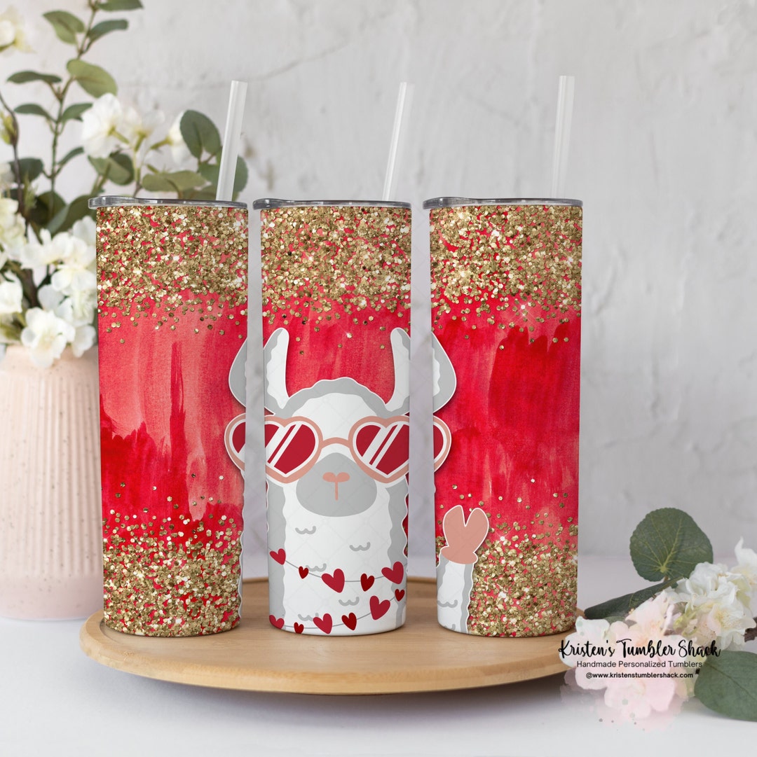 Valentine Lama Tumbler, Custom Valentines Day Lama Cup, Red Heart Lama ...