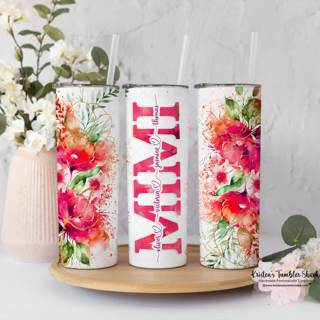 Personalized Mimi Gifts Mimi Personalized Tumbler Pink Floral Mimi Cup ...