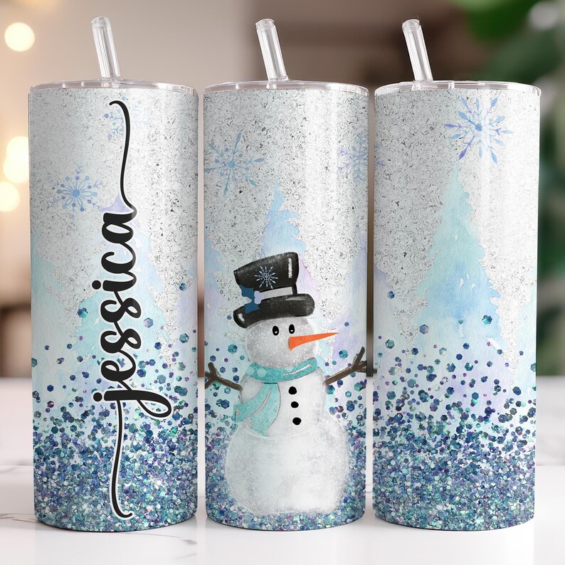 Blue Snowman 20 Oz Tumbler | Personalized Christmas Cup With Straw ...