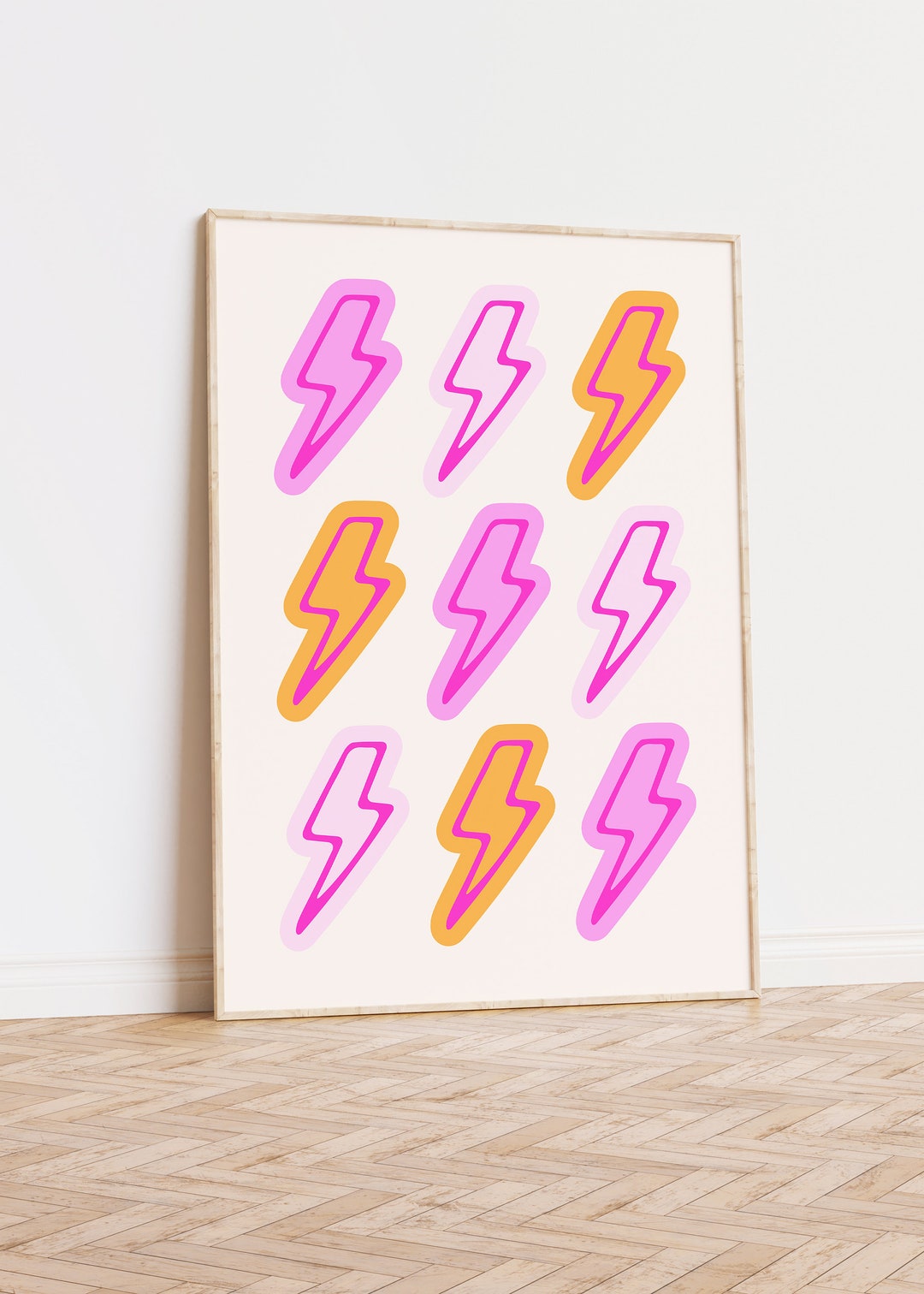 Pink Orange Lightning Bolts Preppy Wall Art Preppy Dorm Room Decor ...