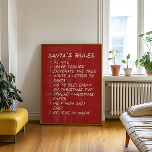 Santa's Rules Christmas Wall Art - Festive Holiday Printable Sign for ...
