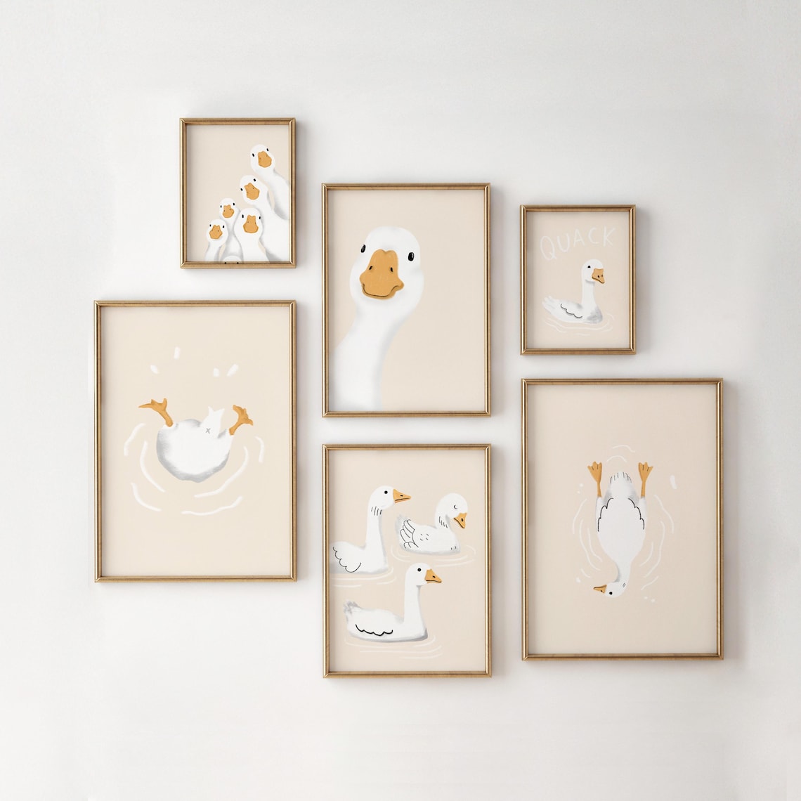 Beige Duck Family Print Set: Whimsical Goose Nursery Decor (digital ...