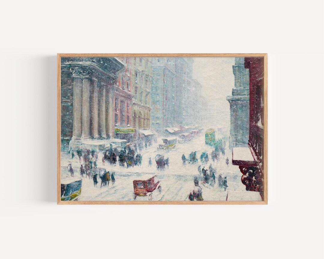 Vintage Winter Cityscape Art Print: Snowy Street Scene (digital ...