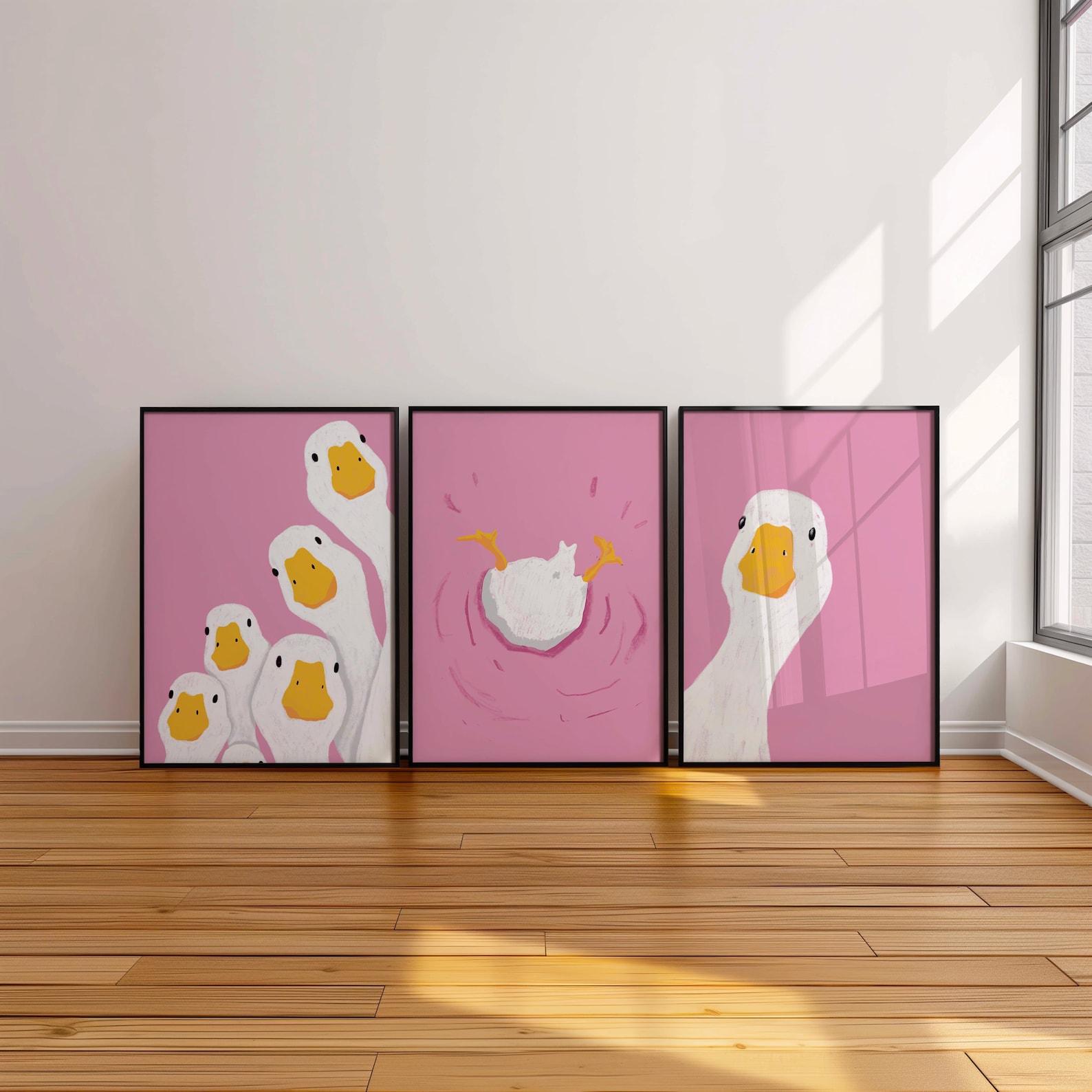 Cute Duck Digital Art Print Set - Playful Pink Wall Art for Kids ...