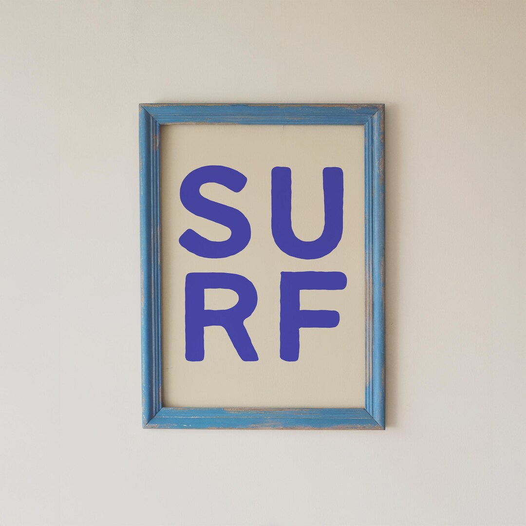 Surf Wall Art, Blue Typography Poster, Coastal Digital Download - Etsy